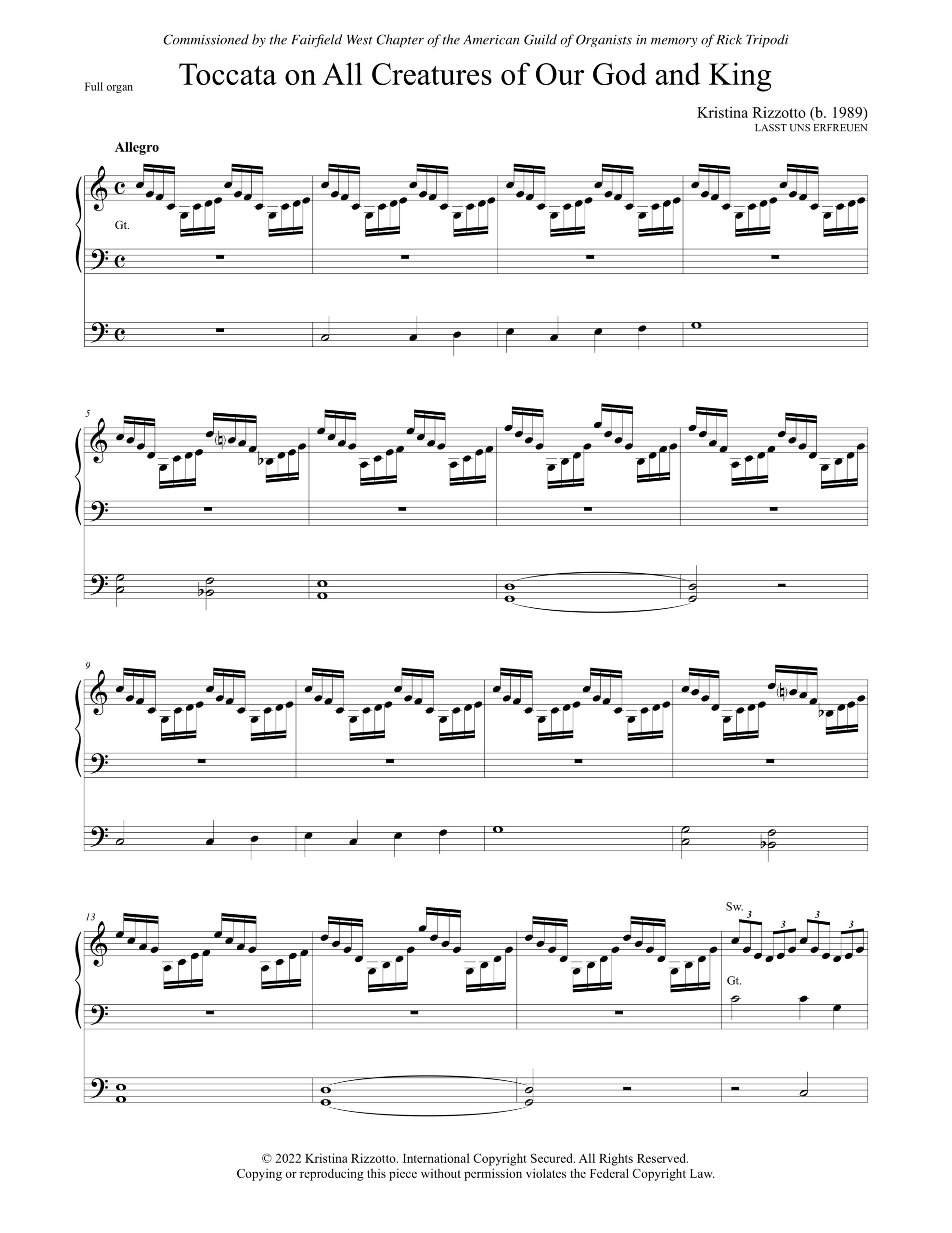 Toccata on All Creatures of Our God and King - Dr. Kristina Rizzotto