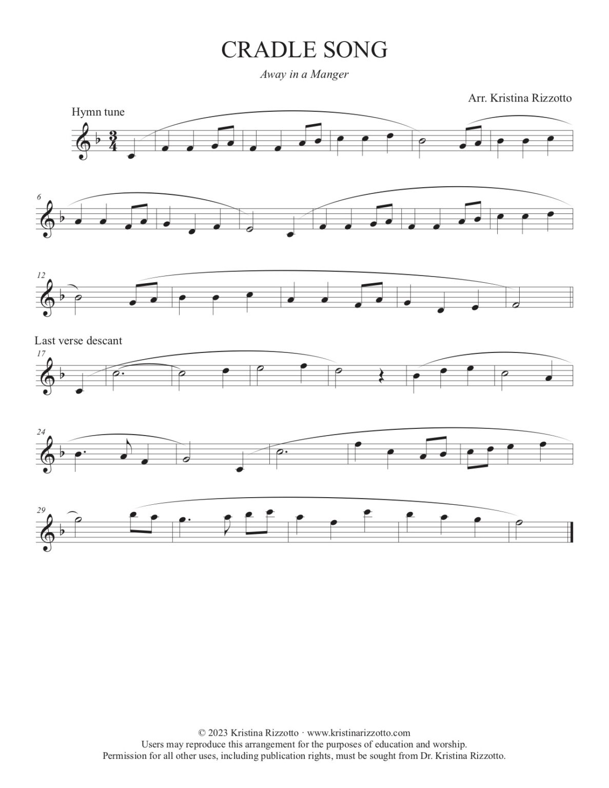 CRADLE SONG - Dr. Kristina Rizzotto